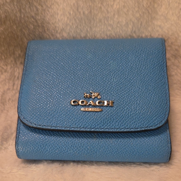 Coach | Bags | Coach Sky Blue Leather Tri Fold Walleteuc | Poshmark